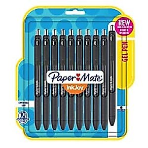 Paper Mate InkJoy Gel Pens, Medium Point, 0.7 mm, Black Barrel, Black Ink, Pack of 10