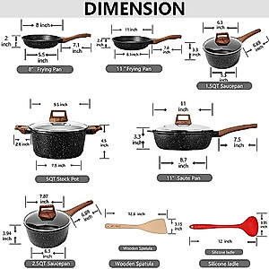 ESLITE LIFE Nonstick Cookware Sets, 12 Pcs Granite Coating Pots and Pans Set Kitchen Cooking Set, Compatible with All Stovetops (Gas, Electric & Induction), PFOA Free