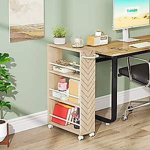 LITTLE TREE 4-Tier Slim Rolling Storage Cart with Handle, Narrow Utility Trolley carts with Wheels for Small Place