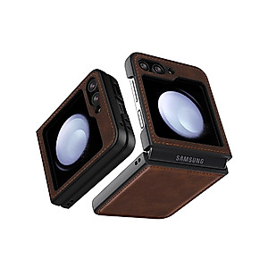 Foluu for Samsung Galaxy Z Flip 5 5G Case, Galaxy Z Flip 5 Leather Case, PU Leather + Hard PC Shell Ultra Thin Slim Durable Protective Phone Case Cover for Samsung Galaxy Z Flip5 5G 2023 (Brown)