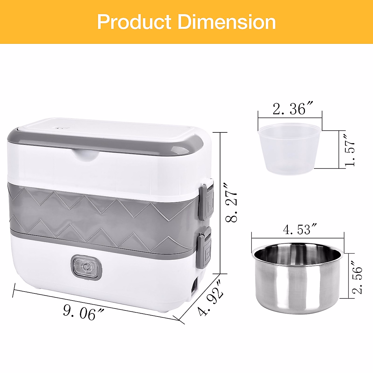 Mightree Electric Lunch Box for Adults, 200W Stackable Heated Lunch Box, 2L Capacity Faster Heating Lunch Box for Work, Portable Food Warmer for Home & Office, Stainless Steel Container Fork & Spoon