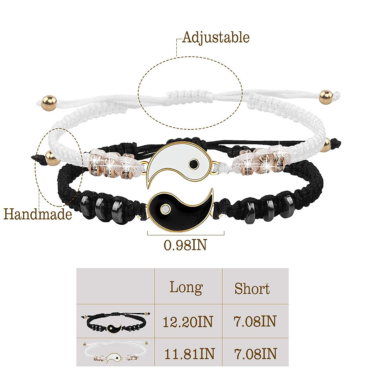 Best Friend Bracelets for 2 matching Bracelets, Bff Bracelets for 2 Yin Yang Friendship Bracelets for men women Gold