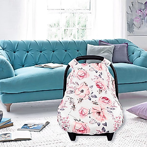 Carseat Cover Girls, Floral Baby Carseat Canopy with Zipper Mesh, Infant Stroller Cover, Watercolor Pink Flower