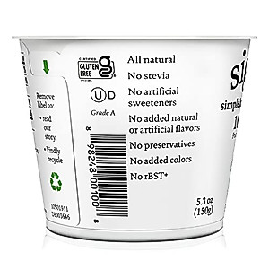 siggi's Icelandic Strained Nonfat Yogurt, Plain, 5.3 oz. Single Serve Cup – Thick, Protein-Rich Yogurt Snack