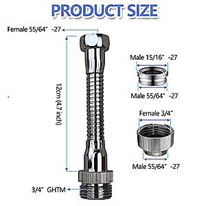 Faucet Extender Garden Hose Adapter Hose Protector, Flexible Kitchen Sink Faucet Adapter to Garden Hose for Male 3/4 Inch & 55/64 Inch to 3/4 Inch GHT