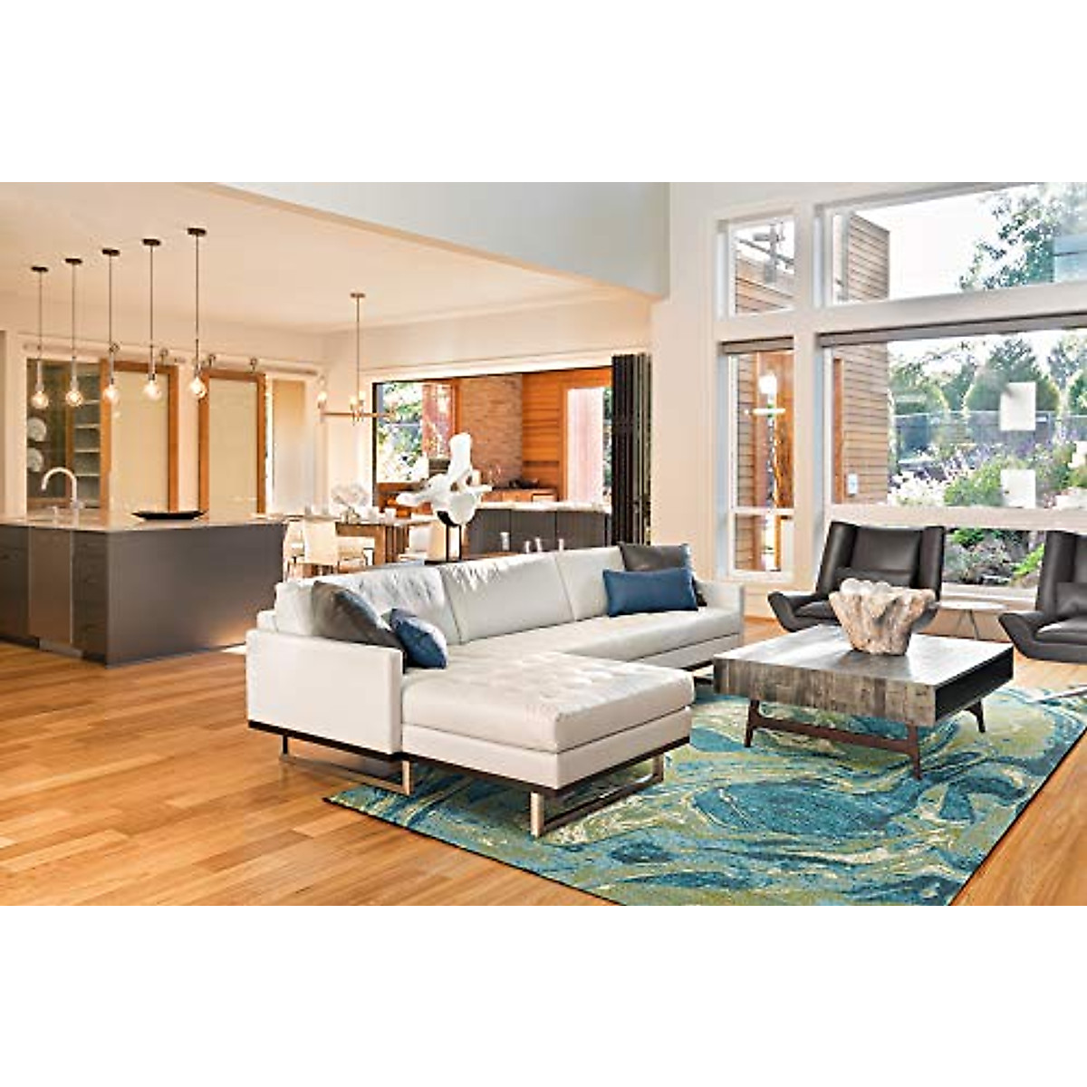 Kas Rugs Watercolors Mid-Century Abstract Area Rug - Teal 6'7" x 9'6"