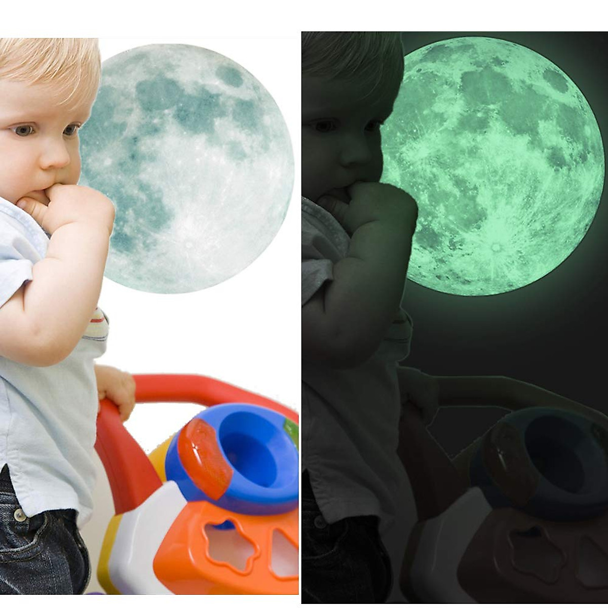 Glow in The Dark Moon Wall Decals 30cm Luminous Art Sticker at Night, Removable Adhesive Wall Decal for Kids Boy and Girl Bedroom