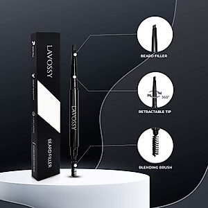 LAVOSSY Beard Pencil Filler for Men - Long Lasting and Easy to Use Beard Pen with blending brush results in a sleek & natural look, Water/Sweat Proof beard filler (1 Count (Pack of 1), Black)