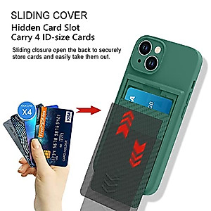 MZELQ Wallet for iPhone 13 Case, Hide Push-Pull Card Holder Camera Protection Luxury Cover + Screen Protector, Card Slot Case Elegant iPhone 13 Phone Case -Green