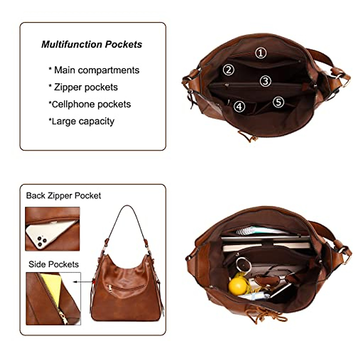 Shaelyka Medium Brown Shoulder bag for Women, Ladies Medium Hobo bag Purse Faux Leather