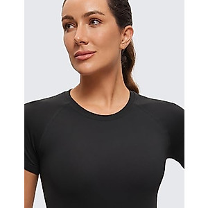 CRZ YOGA Women's Seamless Workout Tops Breathable Short Sleeve Gym Shirts Running Yoga Athletic T-Shirts Black Small