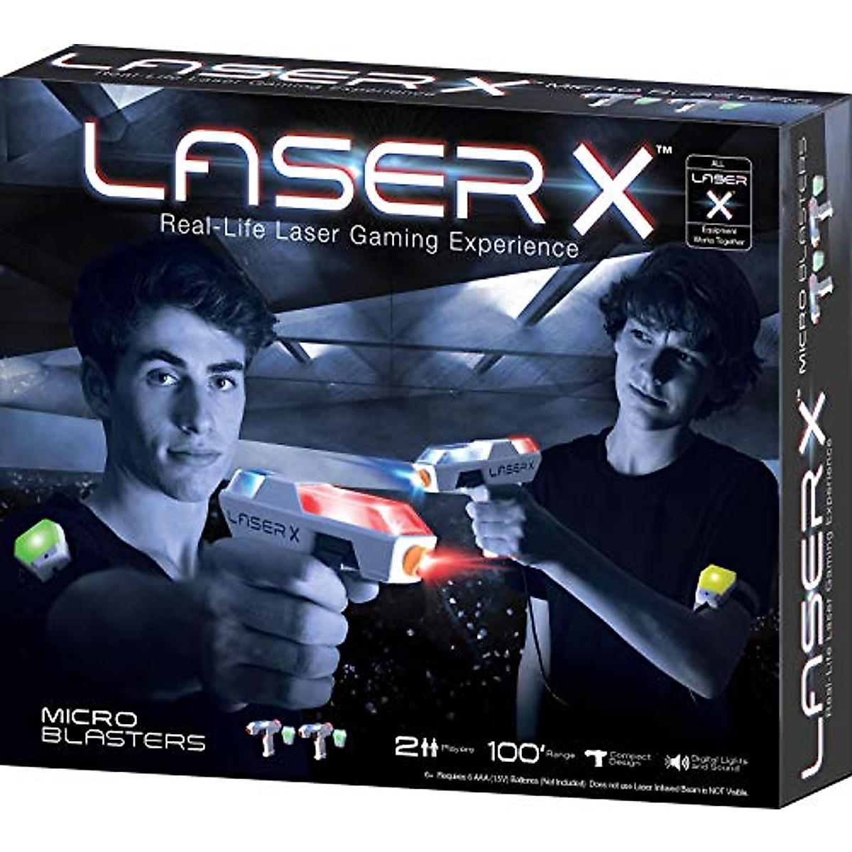 LASER X Two Player Laser Gaming Set, Multi, 2 Laser units with 2 Arms Receivers 100' Range