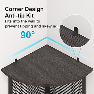 IBF Tall Corner Bar Cabinet, Large Wood and Metal Liquor Cabinet with Wine Rack, Industrial Corner Wine Cabinet with Adjustble Shelf Storage, Home Bar Unit for Kitchen Living Room, Dark Gray, 71 Inch