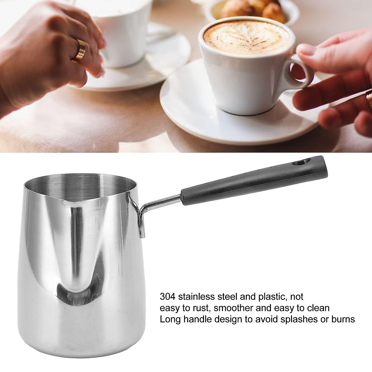 Turkish Coffee Pot, 600ml/20oz Stainless Steel Coffee Warmer Pot Butter Warmer Milk Warmer Pot Turkish Tea Pot Espresso Coffee Decanter Mini Saucepan with Spout Milk Pot