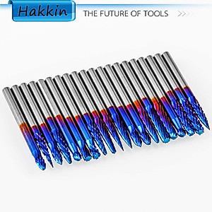 Hakkin 20 Pcs Carbide Rotary Burrs Set, End Mill CNC Router Bit, 1/8" Shank Nano Blue Coating Ball Nose End Mill, Double Cut Coat Rotary Drill for Die Grinder Woodworking, Engraving, Drilling, Carving