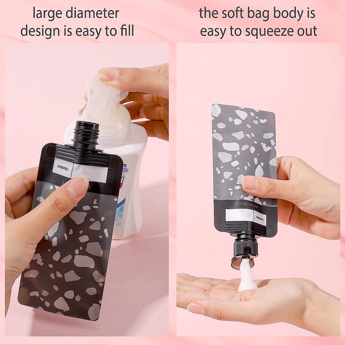 XEFINAL 18 PCS Refillable Travel Pouches Proof Refillable Squeeze Pouches Portable Travel Fluid Makeup Packing Bag for Shampoo Conditioner Lotion Soap Hand Soap