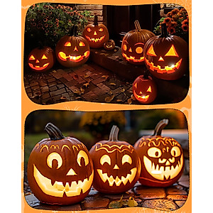 Luditek Pumpkin Carving Kit, 17 PCS Professional Stainless Steel Pumpkin Carving Tools with 4 Electronic Candles Lights and 10 Stencils, Halloween Gifts Jack-O-Lanterns Cutting for Adults Kids