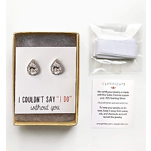 A+O Wedding Bridesmaid Jewelry Gift - Pear Teardrop Stud Earrings in Silver