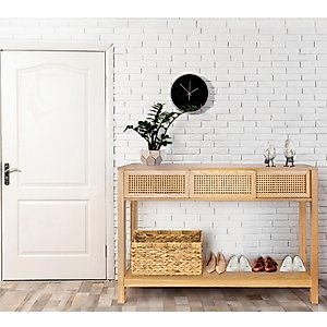 Long Console Table, Console Tables for Entryway, Rattan Entry Table Narrow Wood Console Table with Storage, Modern Couch Table Hallway Table Boho Sofa Table for Living Room