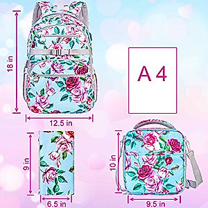 ZLYERT Laptop Backpack, 16 Inch School Bag College Bookbag, Anti Theft Daypack Bags and Lunch Bag Set, Water Resistant Rose Flowers Backpacks for Teens Girls Women Students