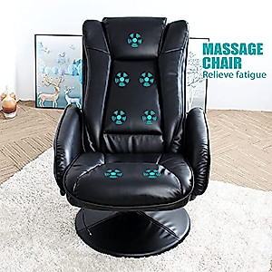 JC HOME Drammen Massaging Leather Recliner and Ottoman with Leather-Wrapped Base, Black