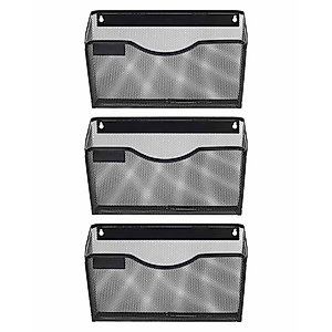 EasyPAG Hanging Wall File Organizer Mesh 3 Single Pocket Vertical Wall File Holder Mail Paper Rack with Nametag Label , Black
