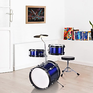 AW 12" 3 Piece Drum Set Kit with Bass Drum Cymbal 4Pcs Drumstick Pedal Throne Stool Age 8-12 Kids Beginner Drum Set