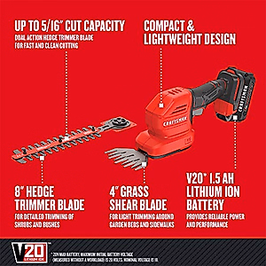 CRAFTSMAN V20 Cordless Handheld Grass Trimmer and Mini Hedge Trimmer Kit (CMCSS800C1)