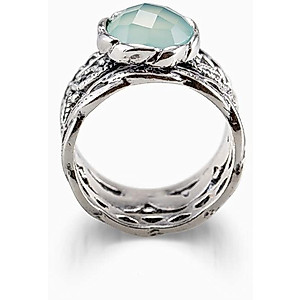 Joolala Sterling Silver Aqua Chalcedony Ring - 925 Silver Ring for Women - Rose Cut Blue Chalcedony 3.3ct - Elegant, Modern Design - Ideal for Office, Special Occesions (10)