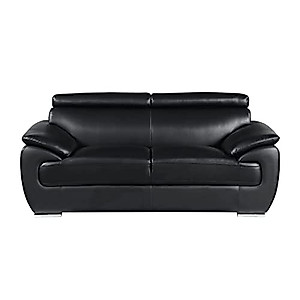 Blackjack Furniture 4571 Veal Collection Leather Upholstered Modern Living Room Chair, Loveseat, Sofa, Black