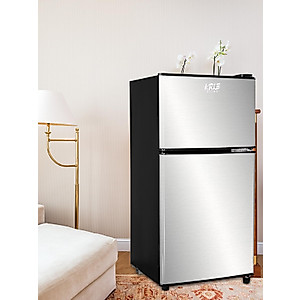 KRIB BLING Mini Fridge, Compact Refrigerator Small Refrigerator 7 Level Adjustable Thermostat Removable Shelves with Stainless Steel 2 door for Office Dorm Apartment 3.5 Cu.Ft Silver