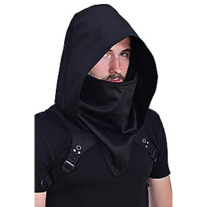 HIBIRETRO Cyberpunk Rogue Cowl Hood Scarf, Winter Unisex Neck Warmer Costume Hooded Cape Hat for Halloween Cosplay and Outdoor Daily Wear (Black)