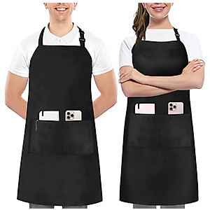 Utopia Kitchen Adjustable Bib Apron (2-Pack) Water Oil Resistant Chef Cooking Kitchen Aprons with Pockets for Men Women (Black)