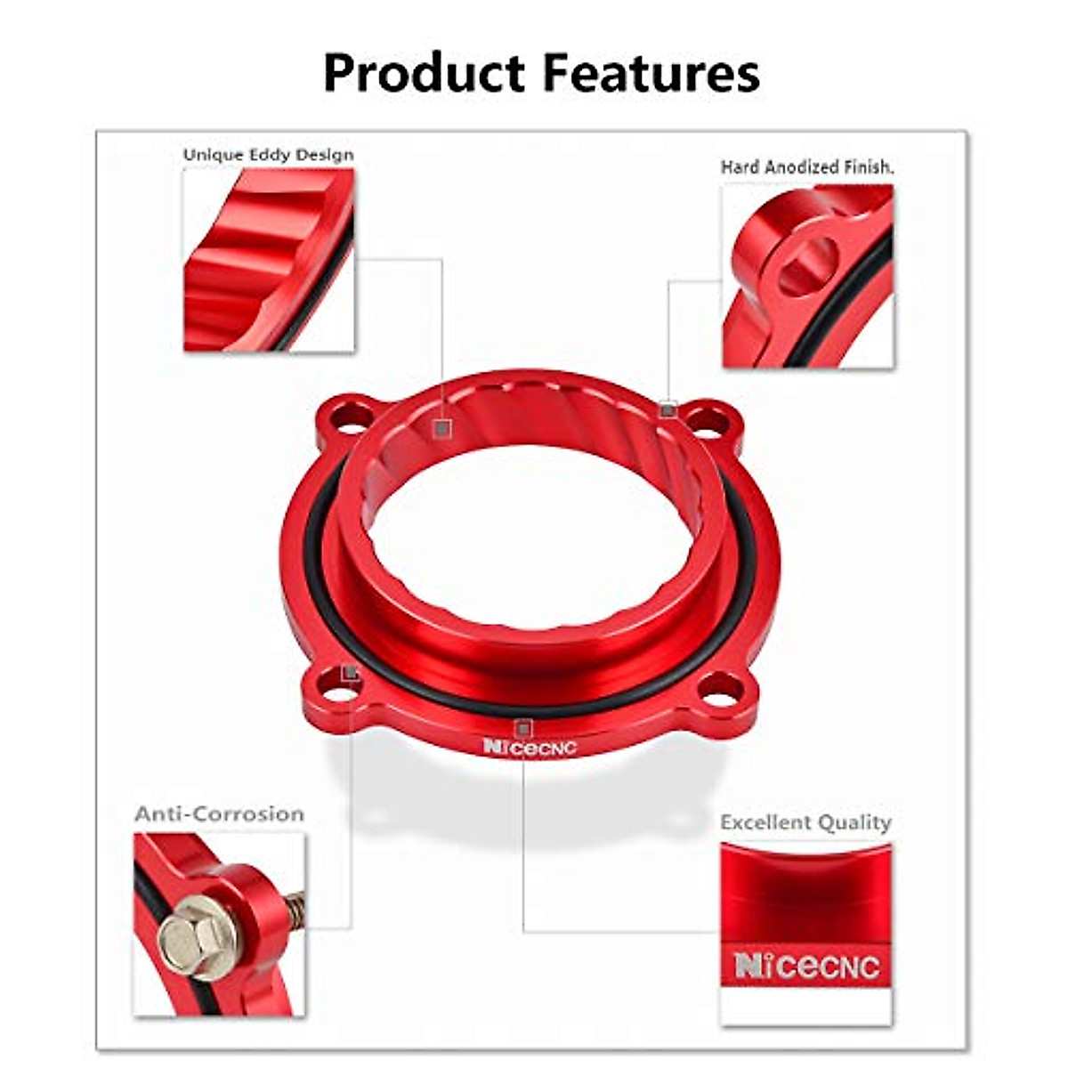 NICECNC Red Throttle Body Spacer Compatible with Dodge Charger Challenger Durango Grand Caravan Journey 3.6L V6 2011-2015,See Fitments