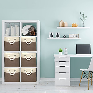 HunnyBunny Foldable Storage Bins - Premium Quality Organizing Baskets for Home Office, Living Room, Bedroom, Kitchen, Bathroom, Nursery, Closet - Collapsible Cube, Cotton Fabric, 13x13 - Pack of 4 (Brown)