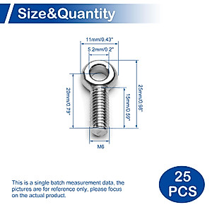MroMax 25Pcs M6 x 20mm Swing Lifting Bolt, 304 Stainless Steel Metric Full Thread Machinery Shoulder Swing Lifting Eye Bolt for Home Renovation, Pipeline Gate Valves Fasteners