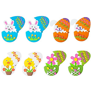 MALLMALL6 8Pcs Easter Egg DIY EVA Art Craft Kit with Peace Chicks Happy Rabbits Beautiful Flower Hope Bunny Out of the Eggshells Kids Favor Springtime Party Supplies Holiday Family Activities Gift Set