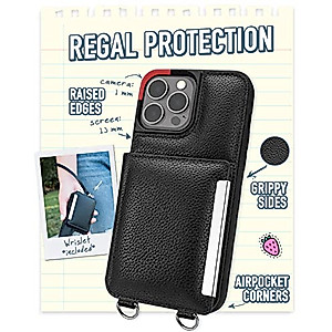 Smartish iPhone 13 Pro Max Crossbody Wallet Case for Women - Dancing Queen [Purse/Clutch with Detachable Strap & Wristlet] Protective Cover with Credit Card Holder - Stiletto Black-Silver