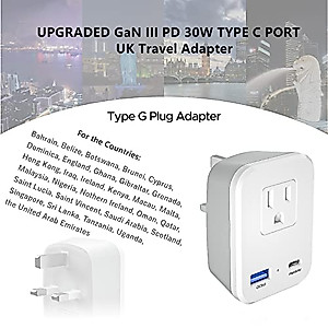 Type G UK Power Plug Adapter, 2 Travel Adapters for US to British England,Ireland,Scotland & Universal Outlet to US Travel Plugs,AC Outlets with PD 30W USB C Charger for iPad Pro/Air, All iPhone,etc