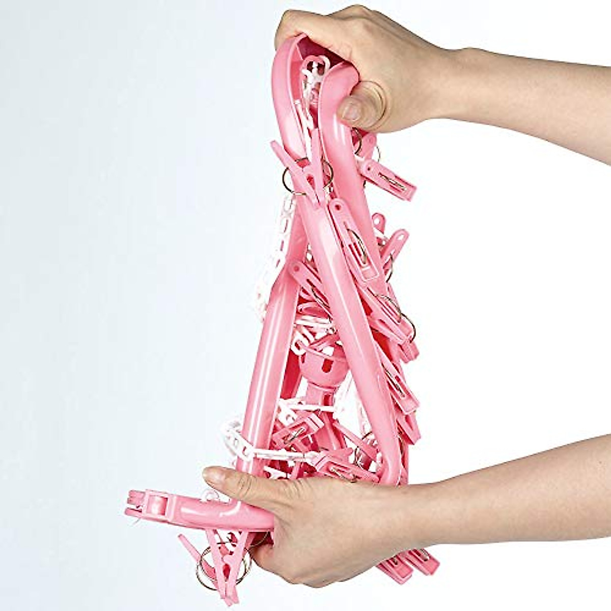 SteelFever Clothes Drying Hanger with 32 Clips, Foldable Hanging Drying Rack for Clothes Underwear Socks (Pink)