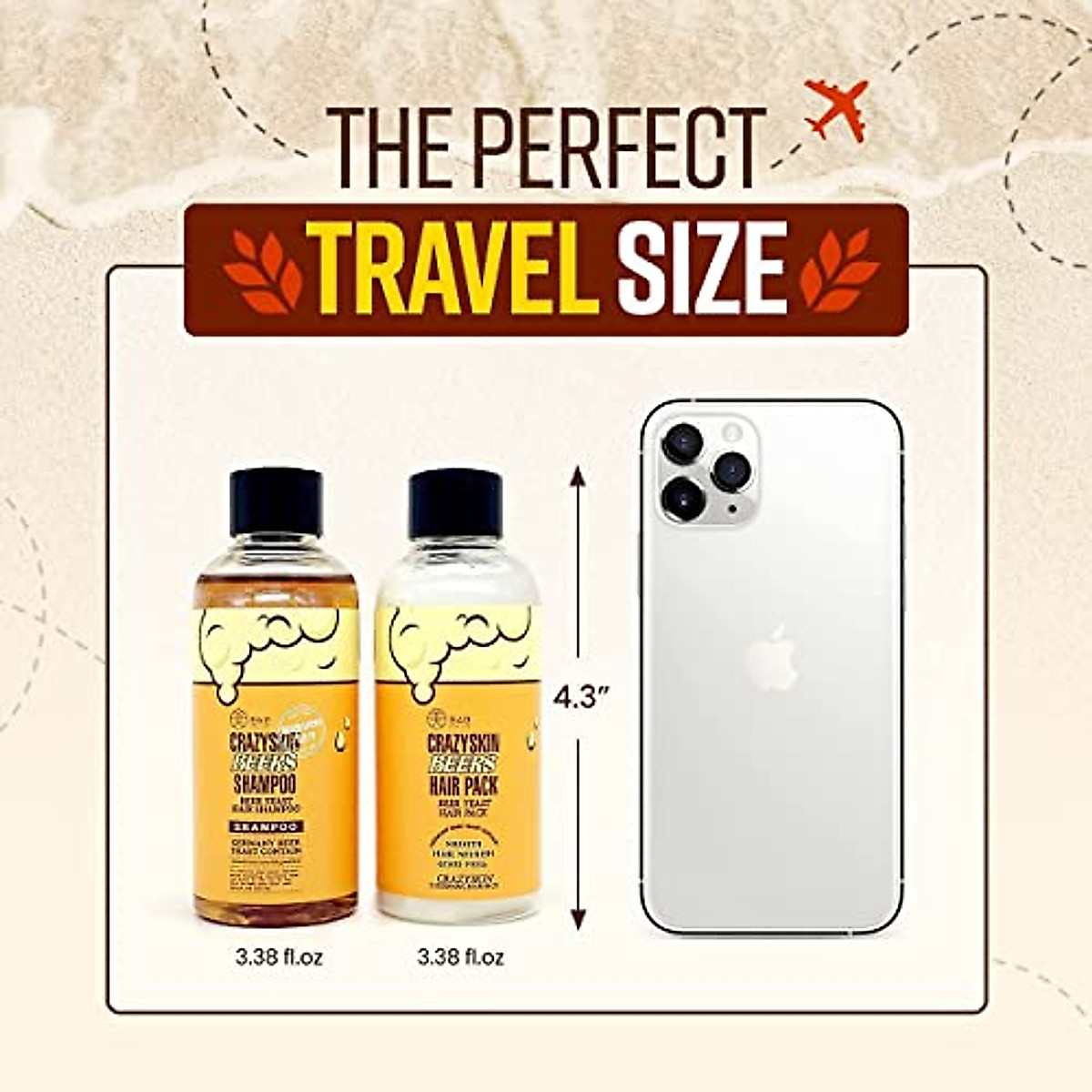 CRAZY SKIN Beer's Shampoo & Hair Pack 3.38 fl.oz Travel Size - Beer Yeast Biotin for Hair Regrowth, Thickening Protein, Keratin, Collagen - Repairing Damaged Tresses