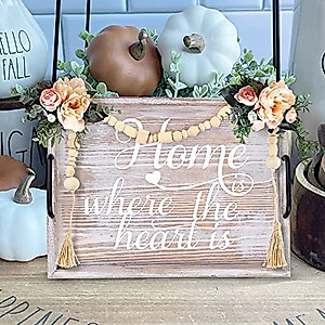 LotFancy Rustic Wood Serving Trays, Set of 2, Nesting Food Trays with Metal Handles, Decorative Charcuterie Board Platter for Ottoman, Coffee Table, Countertop Centerpiece