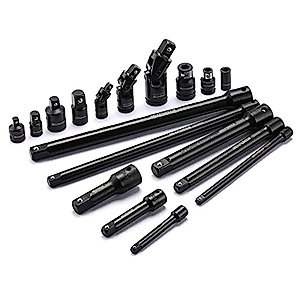 MIXPOWER 18 Pieces Drive Tool Accessory Set, CR-V Steel with Black Phosphate Finish, Includes Socket Adapters, Extensions and Universal Joints and Impact Coupler, Professional Socket Accessories