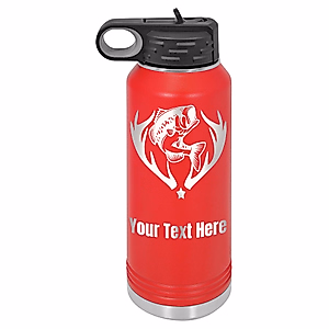 Customized Water Bottles with Flip-Top Lid and Straw, Personalized Stainless Steel Sports Fishing Double Wall Thermos, Custom Your Name and Text Engraved 32 OZ (Red)