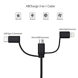 BoxWave Cable Compatible with Ryobi USB Lithium Power Cutter KIT - AllCharge 3-in-1 Cable for Ryobi USB Lithium Power Cutter KIT - Jet Black