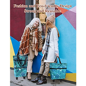 Folding Shopping Cart with Wheels Fashionable and Practical Shopping Carts, Grocery Cart on Wheels Used for Picnic Trips to Buy Vegetables(Orchid)