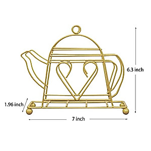 Gold Napkin Holder For Kitchen Dining Table, Standing Upright Metal Paper Napkin Holders, Creative Teapot Design Tissue Dispenser Home Farmhouse Tabletop Decoration
