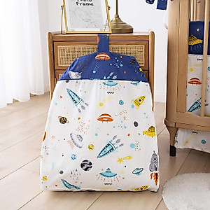 Brandream Baby Boys Crib Bedding Sets Outer Space Nursery Bedding Rocket & Planet 6 Piece Galaxy Cradle Blanket Set Baby Infant Newborn Navy White Cotton Bedding