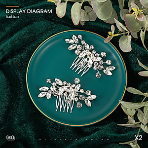 2 Pcs Bridal Wedding Hair Comb Rhinestone Silver Bridal Side Comb Opal Crystal Hair Piece Hair Accessories for Women and Girls