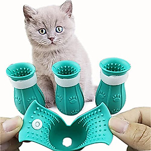 Tmsuxin Cat Boots for Cats Only, Anti-Scratch Cat Feet Covers Adjustable Prickly Anti-Off Shoes for Cat Silicone Cat Paw Protector Boots for Cats of Various Sizes for Cat Bathing and Shaving (Blue)